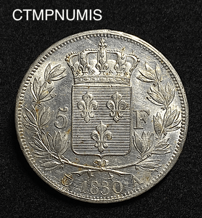 MONNAIE ROYALE CHARLES X 5 FRANCS ARGENT 1830 A PARIS TRANCHE EN RELIEF ...